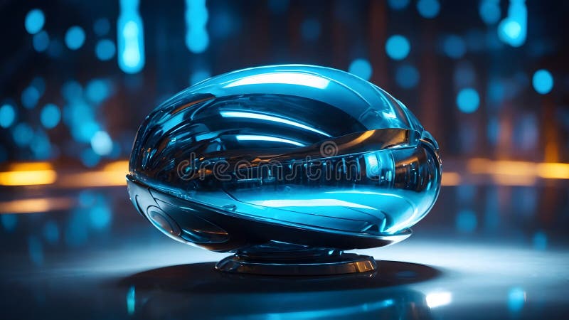 A Futuristic Blue Orb Resting on a Sleek Surface Illuminated by Ambient ...