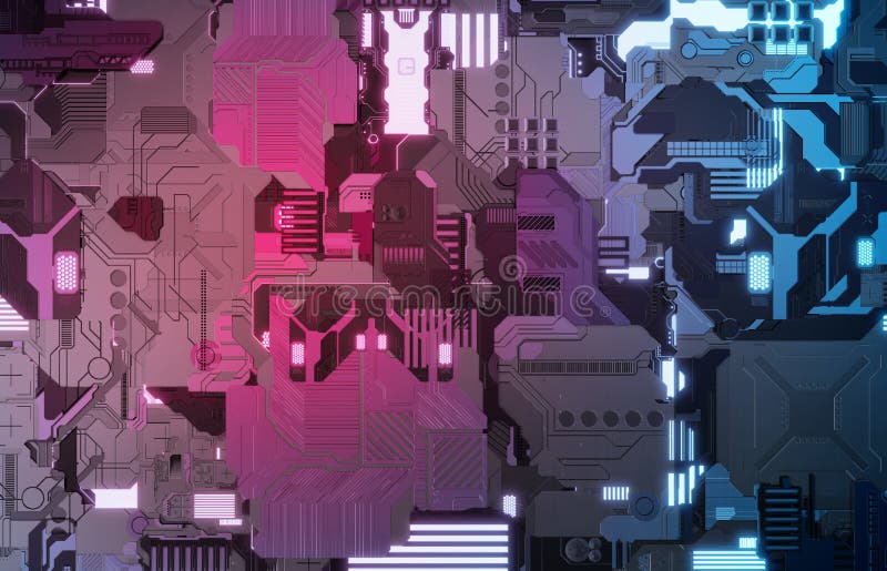 Futuristic Blue and Pink Tech Panel Background with Lots of Details ...