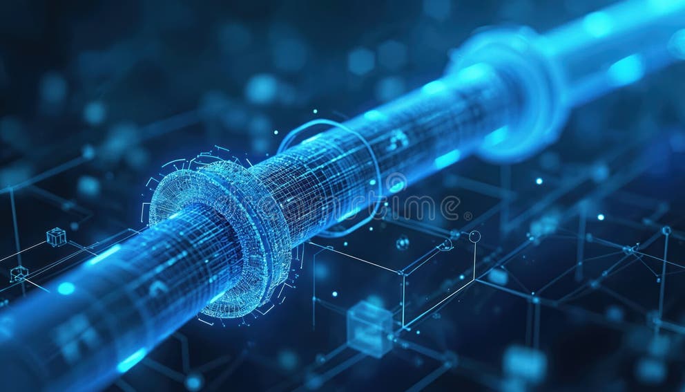 Futuristic Blue Pipeline Design with Digital Wireframe Overlay ...