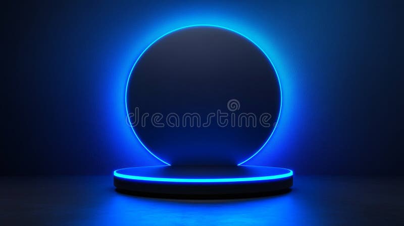 A Futuristic Blue Platform Featuring Glowing Lines and an Abstract ...