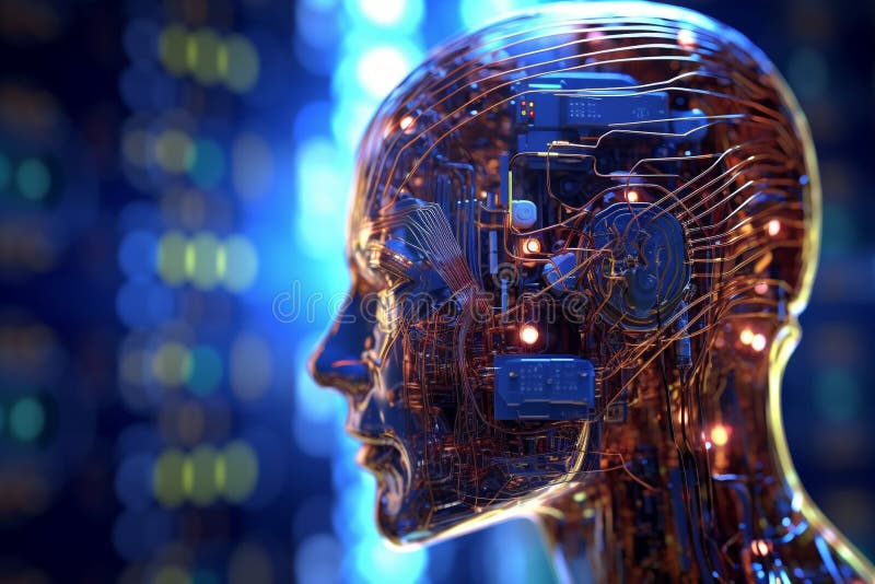 Futuristic Blue Portrait of Young Adult with Technological Elements. AI ...