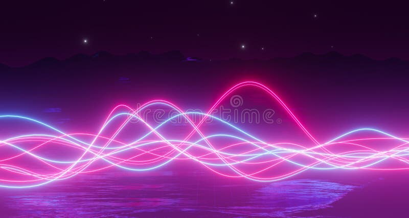 Futuristic Blue Purple Neon Line Laser,wireframe Wave Landscape ...