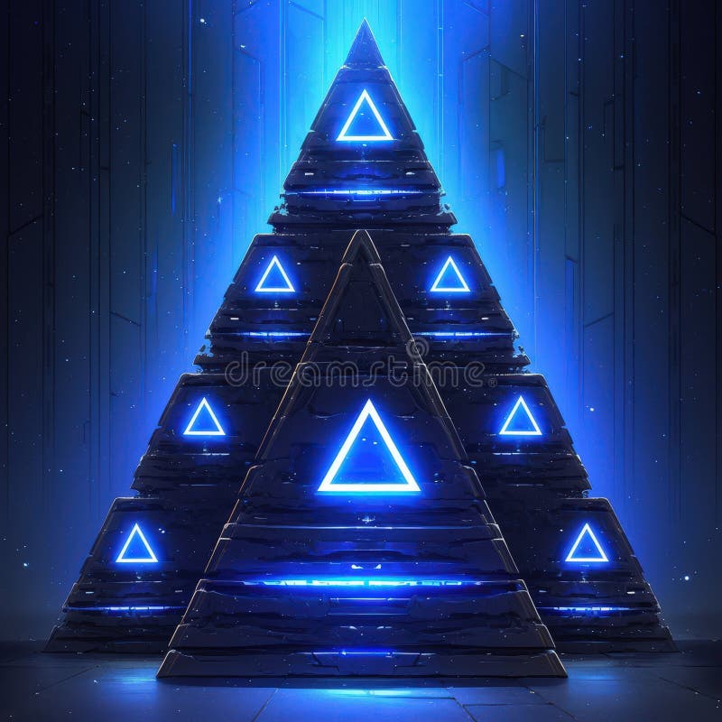 Futuristic Blue Pyramid Structure Stock Image - Image of illumination ...