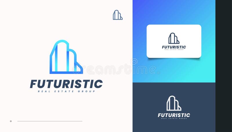 Futuristic Blue Real Estate Logo Design with Line Style Stock ...