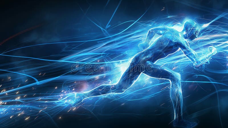 Futuristic Blue Runner in Motion Stock Image - Image of scifi, trails ...