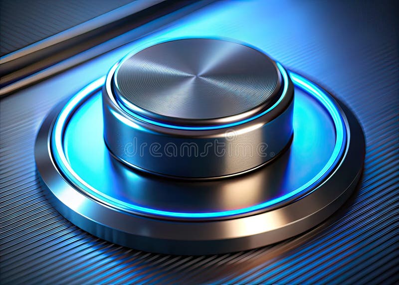 Futuristic Blue Scene with a Black and Gray Volume Control Button a ...