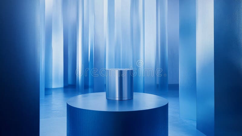 Futuristic Blue Setting with Metallic Cylinder on Round Base Stock ...