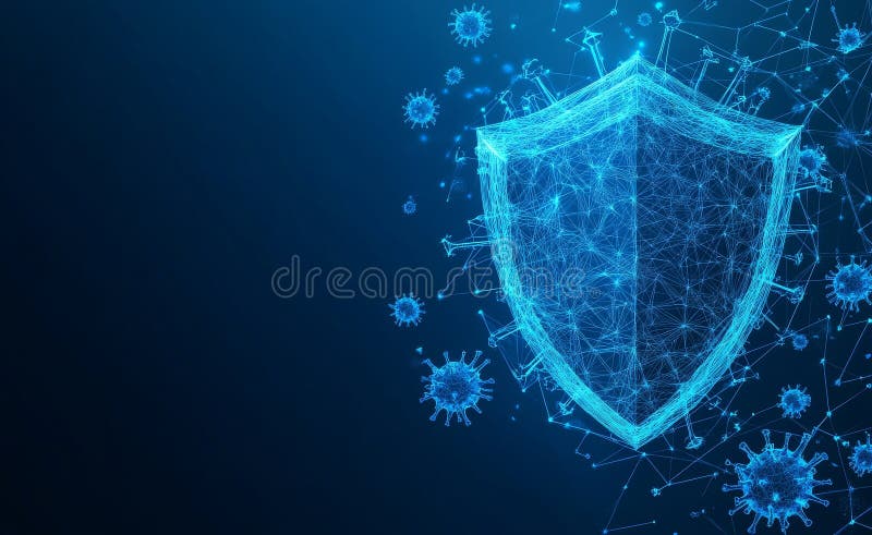 A Futuristic Blue Shield is Attacked by a Red Virus. the Immune System ...