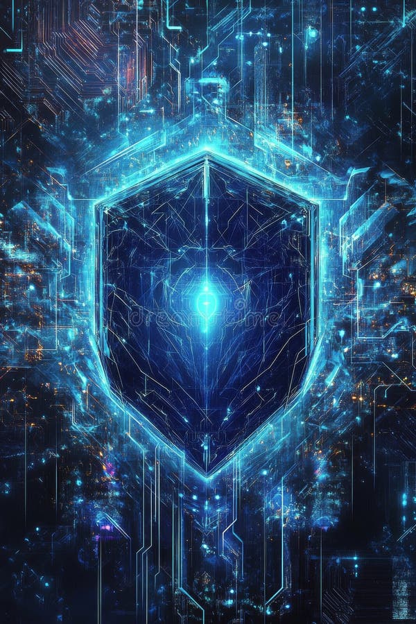 Futuristic Blue Shield Graphic Symbolizing Digital Security and ...