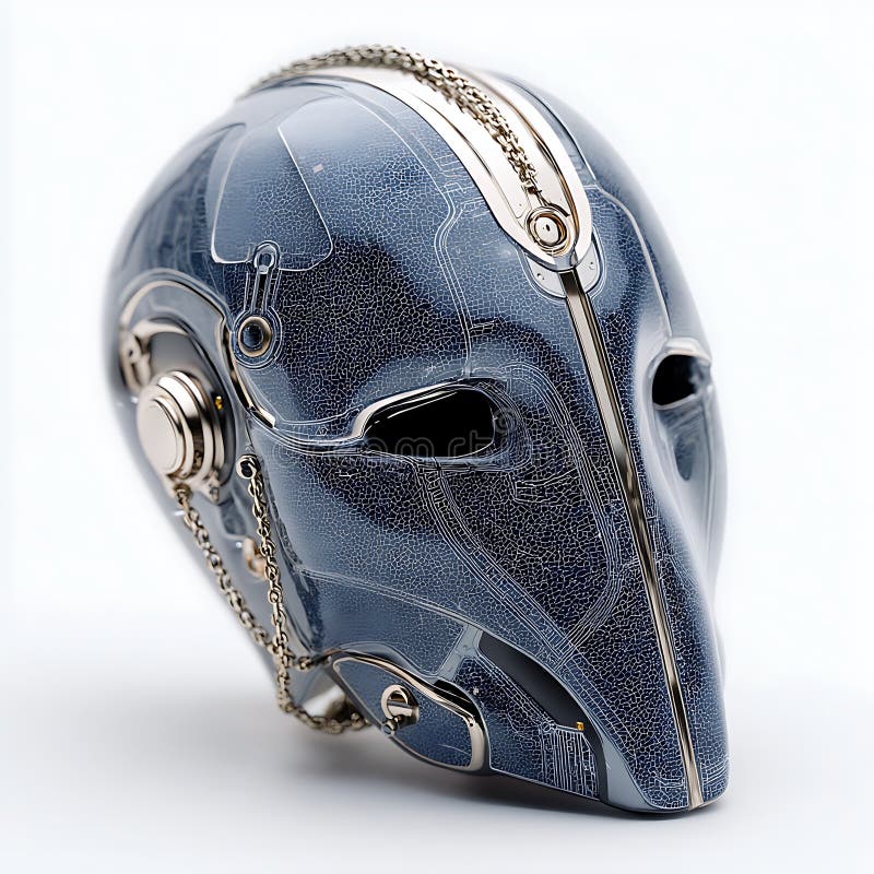 Futuristic Blue and Silver Helmet with a Smooth, Reflective Surface and ...