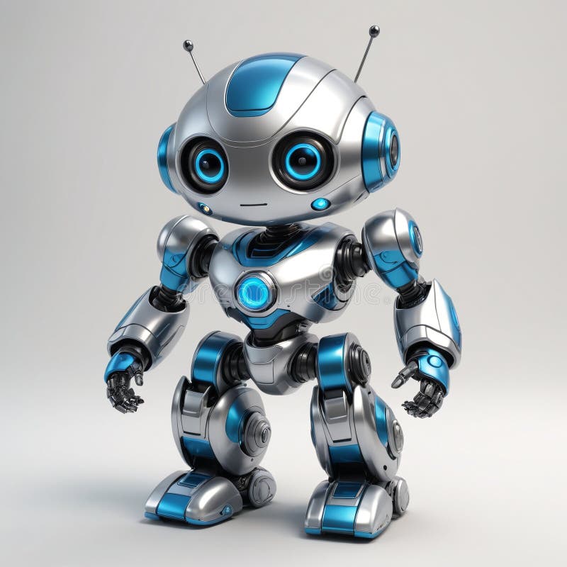 Futuristic Blue and Silver Robot on White Background Stock Illustration ...