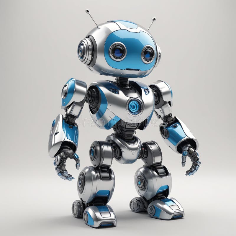 Futuristic Blue and Silver Robot on White Background Stock Illustration ...