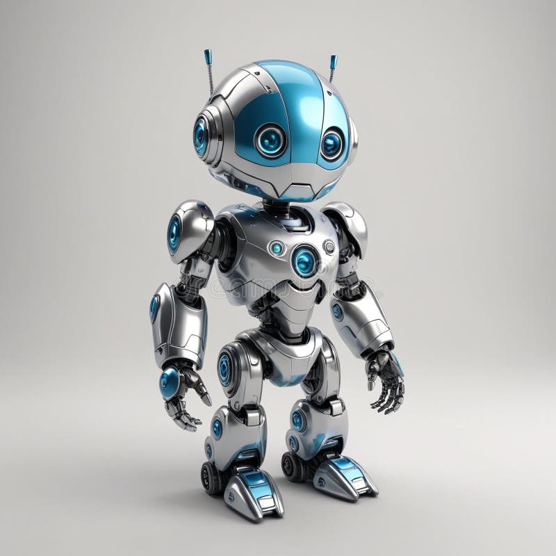 Futuristic Blue and Silver Robot on White Background Stock Illustration ...