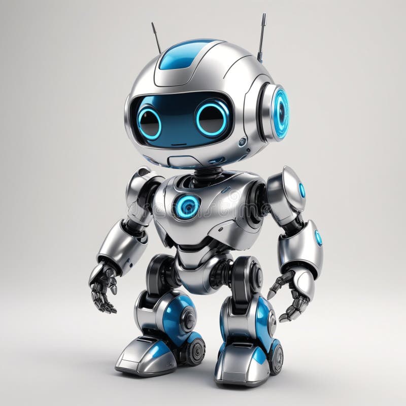 Futuristic Blue and Silver Robot on White Background Stock Illustration ...