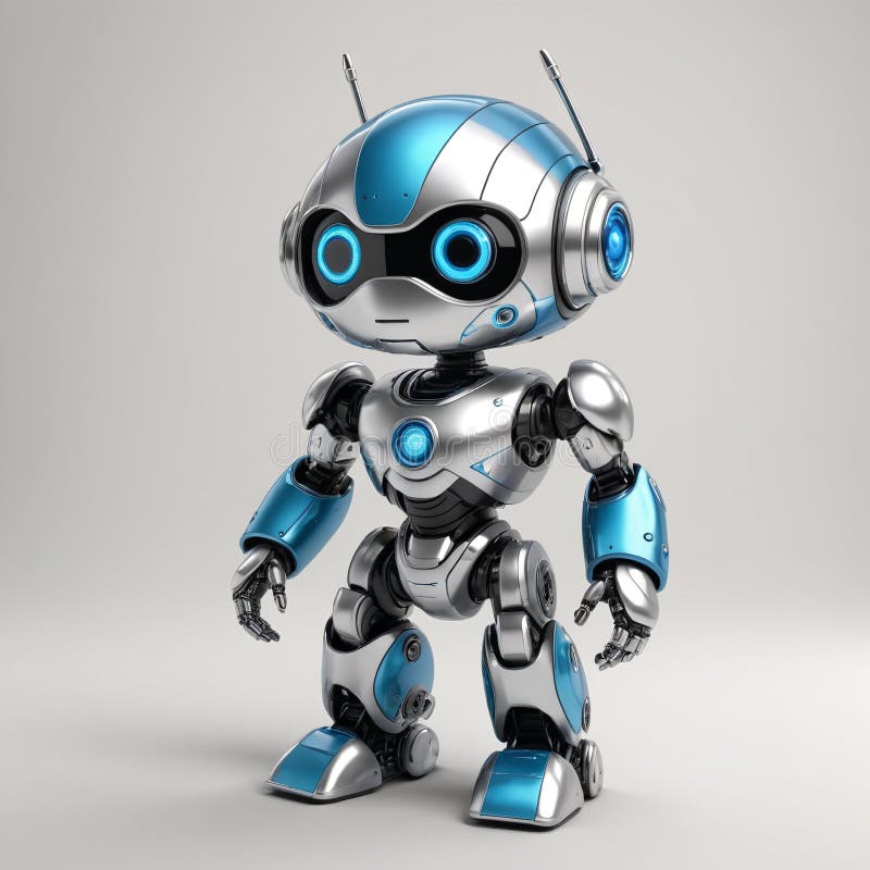 Futuristic Blue and Silver Robot on White Background Stock Illustration ...