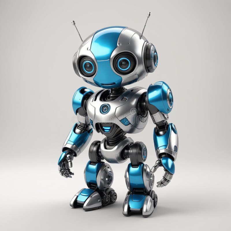 Futuristic Blue and Silver Robot on White Background Stock Illustration ...