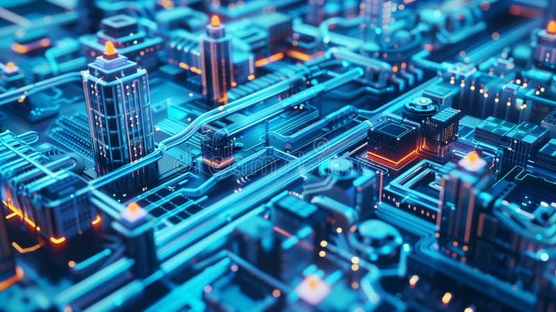 Futuristic Blue Smart City of Computer Circuit Board Connections ...
