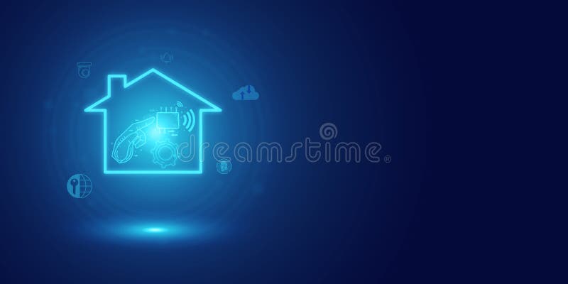 Futuristic Blue Smart Home and Abstract Technology Background, Smart ...