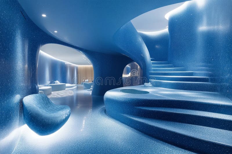 Futuristic Blue Space Featuring Curved Walls Ambient Lighting Stock ...