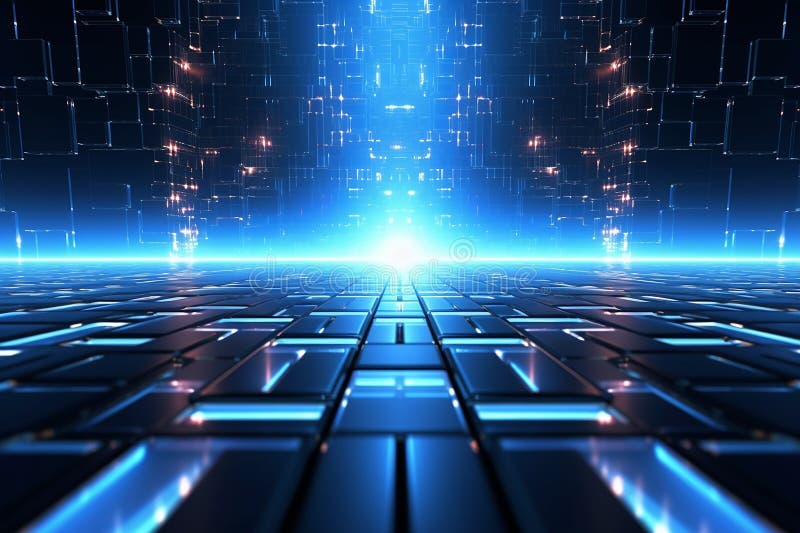 Futuristic Blue Technology Grid Glowing Stock Illustration ...
