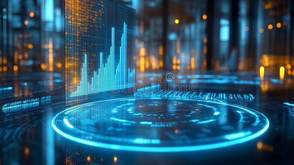 Futuristic Blue Technology Interface with Digital Data Stock ...