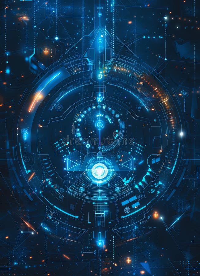 Futuristic Blue Technology Interface with Glowing Geometric Design and ...