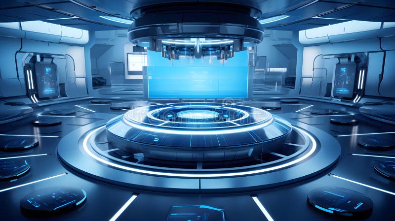 Futuristic Blue Technology System with Teleport Machines Stock ...