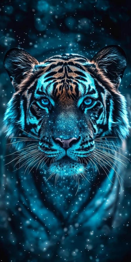 Futuristic Blue Tiger a Digital Predator in a Sea of Data, Embracing ...