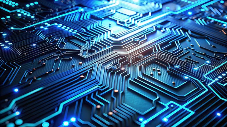 Futuristic Blue Trace Lines on a Dark Tech PCB a 3D Rendered Circuit ...