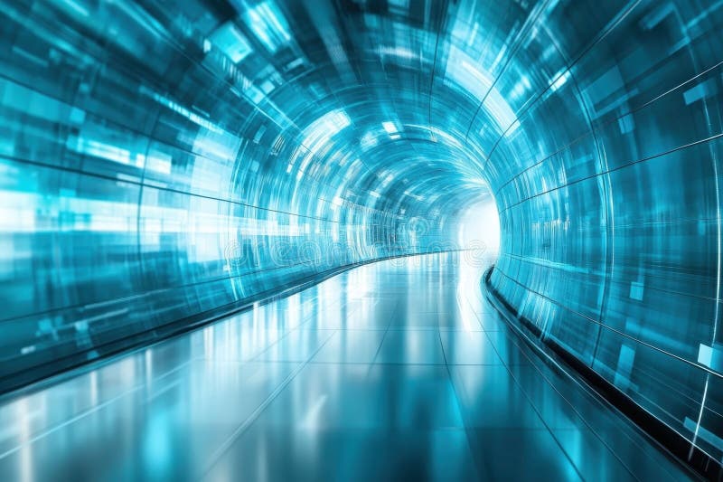 Futuristic Blue Tunnel with Glowing Lights and Smooth Surfaces Creating ...