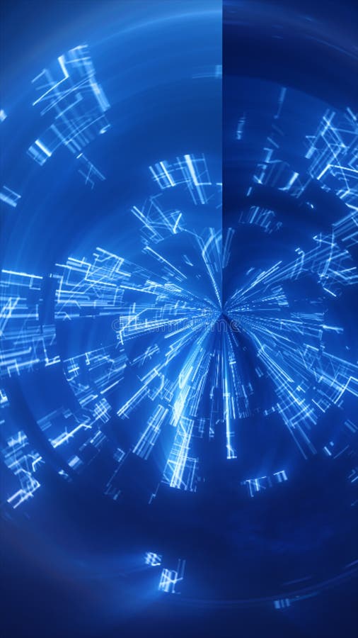 Futuristic Blue Tunnel of Glowing Rectangles and Triangular Particles Radiating Light Stock ...