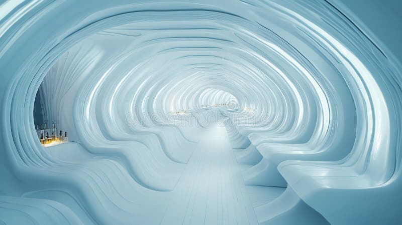 Futuristic Blue Tunnel Interior, Curved Walls, Pathway, Glowing ...