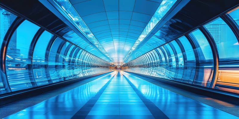Futuristic Blue Tunnel with Sleek Design and Illuminated Pathway Stock ...