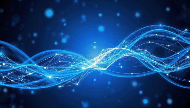 Futuristic Blue Wave with Glowing Particles and Interconnected Lines ...