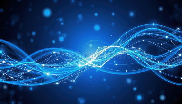 Futuristic Blue Wave with Glowing Particles and Interconnected Lines ...