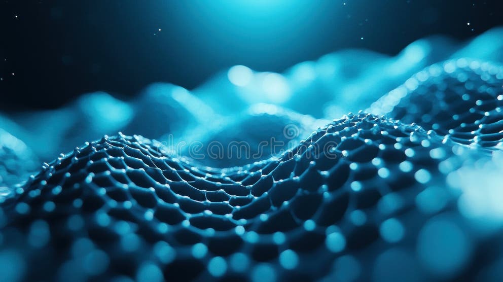 Futuristic Blue Wave Pattern with Glowing Hexagonal Grid, AI Stock ...