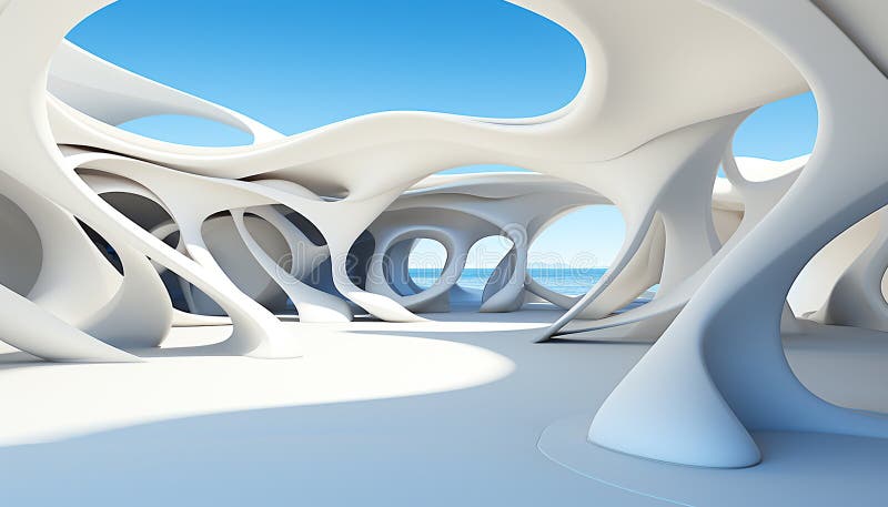Futuristic Blue Wave Pattern Reflects Modern Architecture Indoors ...