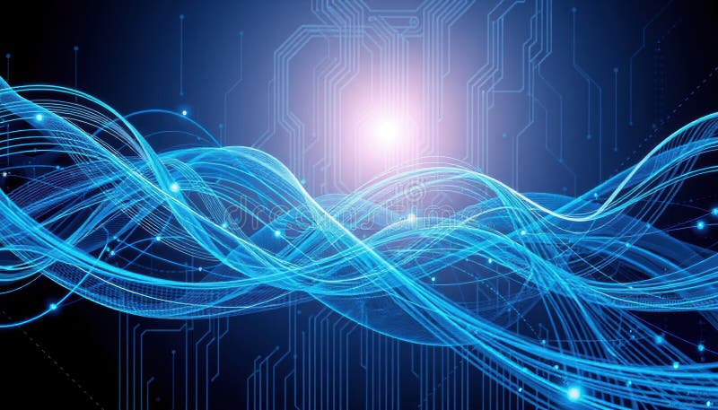 Futuristic Blue Waves with Digital Circuit Patterns Create Mesmerizing ...