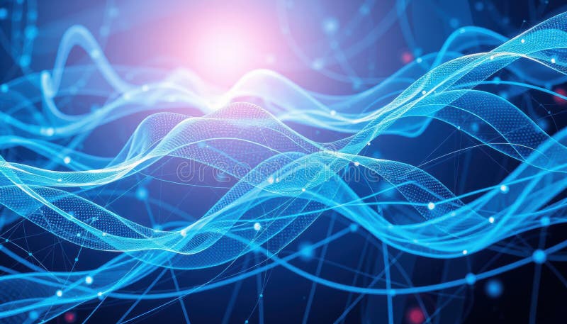 Futuristic Blue Waves with Glowing Particles Create Dynamic Visual ...