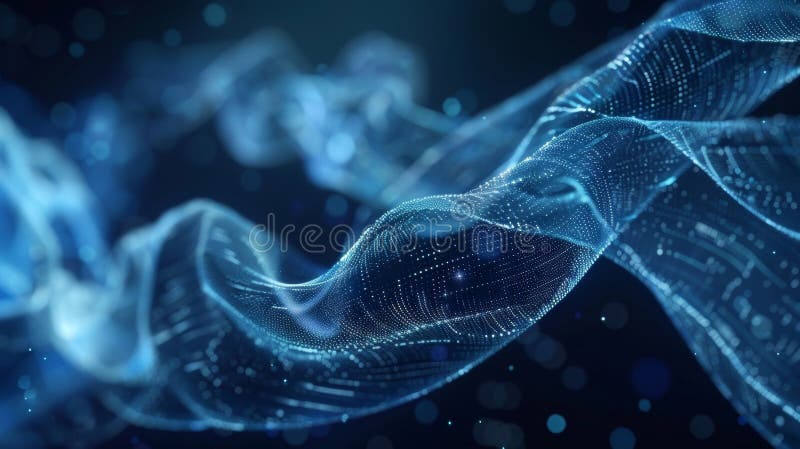 Futuristic Blue Wavy Particle Stream Flowing in Cyberspace Stock Image ...