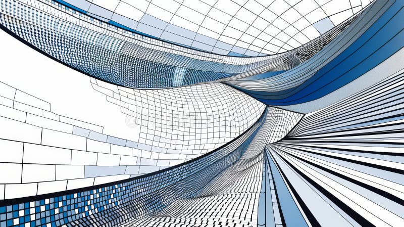 Futuristic Blue and White Architectural Abstract Design with Dynamic ...