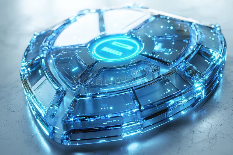 Futuristic Blue and White Shield Icon with Glowing Digital Elements ...