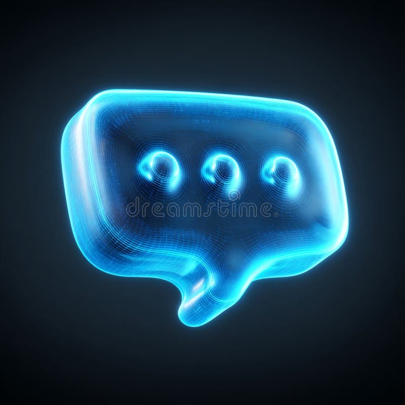 Futuristic Blue Wireframe Speech Bubble with Three Glowing Dots Stock ...