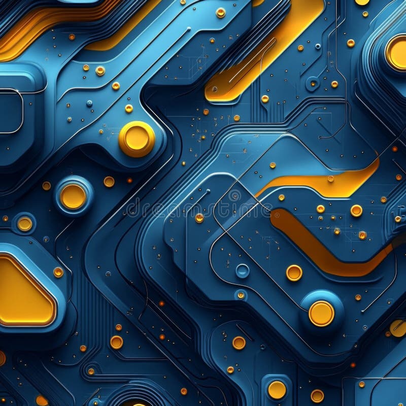 Futuristic Blue and Yellow Geometric Pattern with Intricate Layers and ...