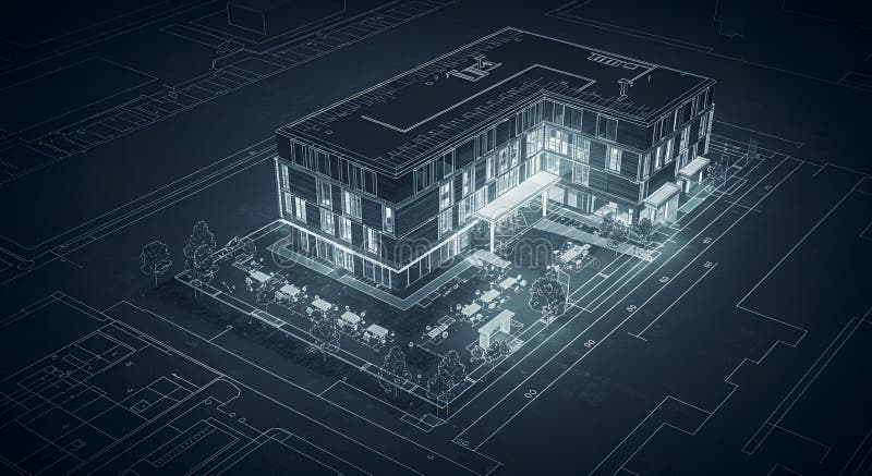 Futuristic Blueprint Architecture Design Showing a Modern Building and ...