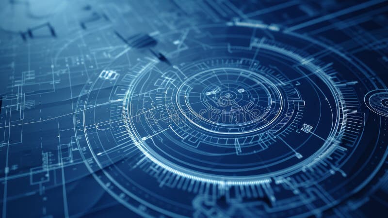 Futuristic Blueprint with Circular Digital Interface Stock Image ...