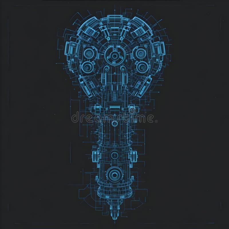A Futuristic Blueprint Depicting Complex Machine Designs in Blue Stock ...