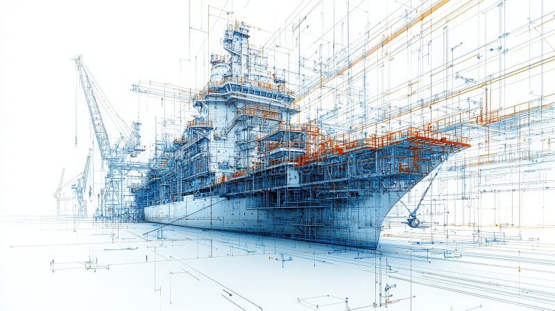 Futuristic Blueprint Design of a Large Industrial Ship in a Shipyard ...
