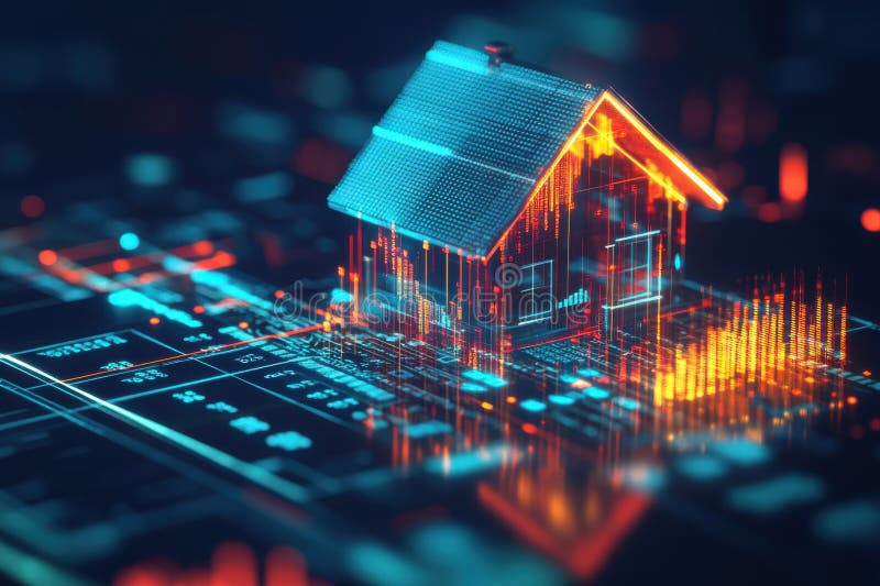 Futuristic Blueprint with Glowing Lines Features Small Illuminated ...