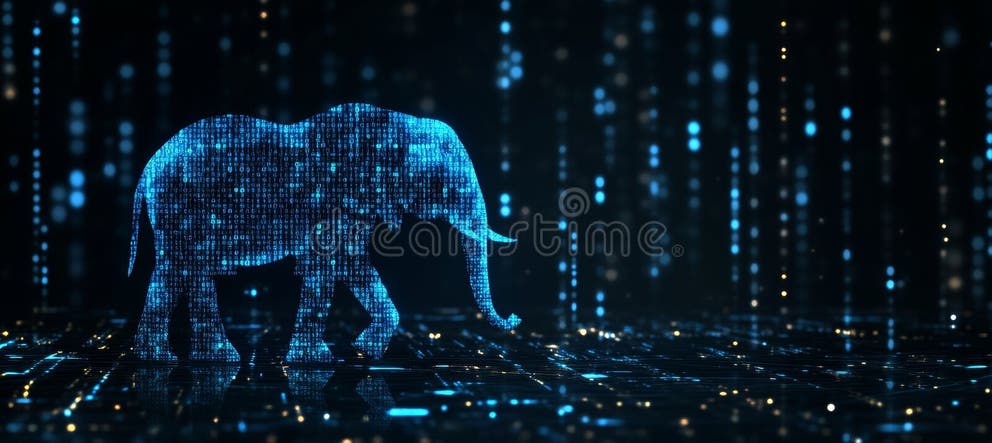 Futuristic Blueprint a Holographic Elephant Composed of Digital Code in ...